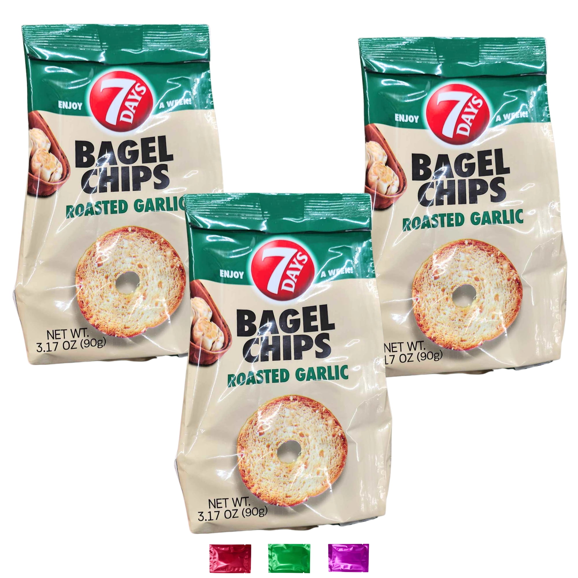 7Days Bagel Chips Roasted Garlic Flavor 4.5 oz 3 Pack, Crunchy Natural ...