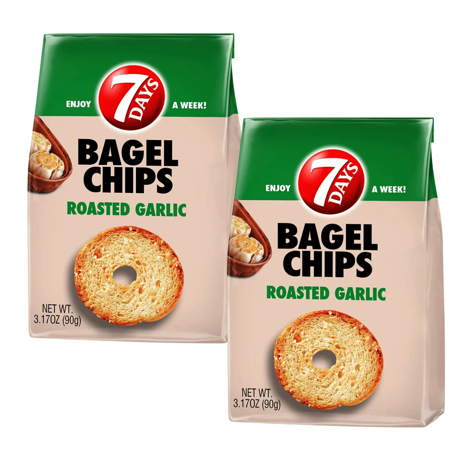 7DAYS Bagel Chips, Roasted Garlic, Crunchy Snack, 3.17oz, Pack of 2 ...