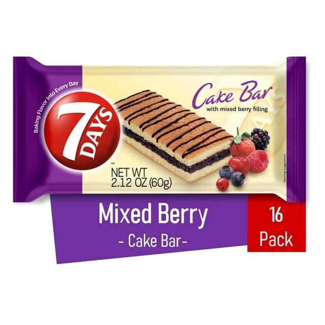 7Days Bakery Cake Bars, Mixed Berry, Non-GMO Snack, Pack of 16 ...