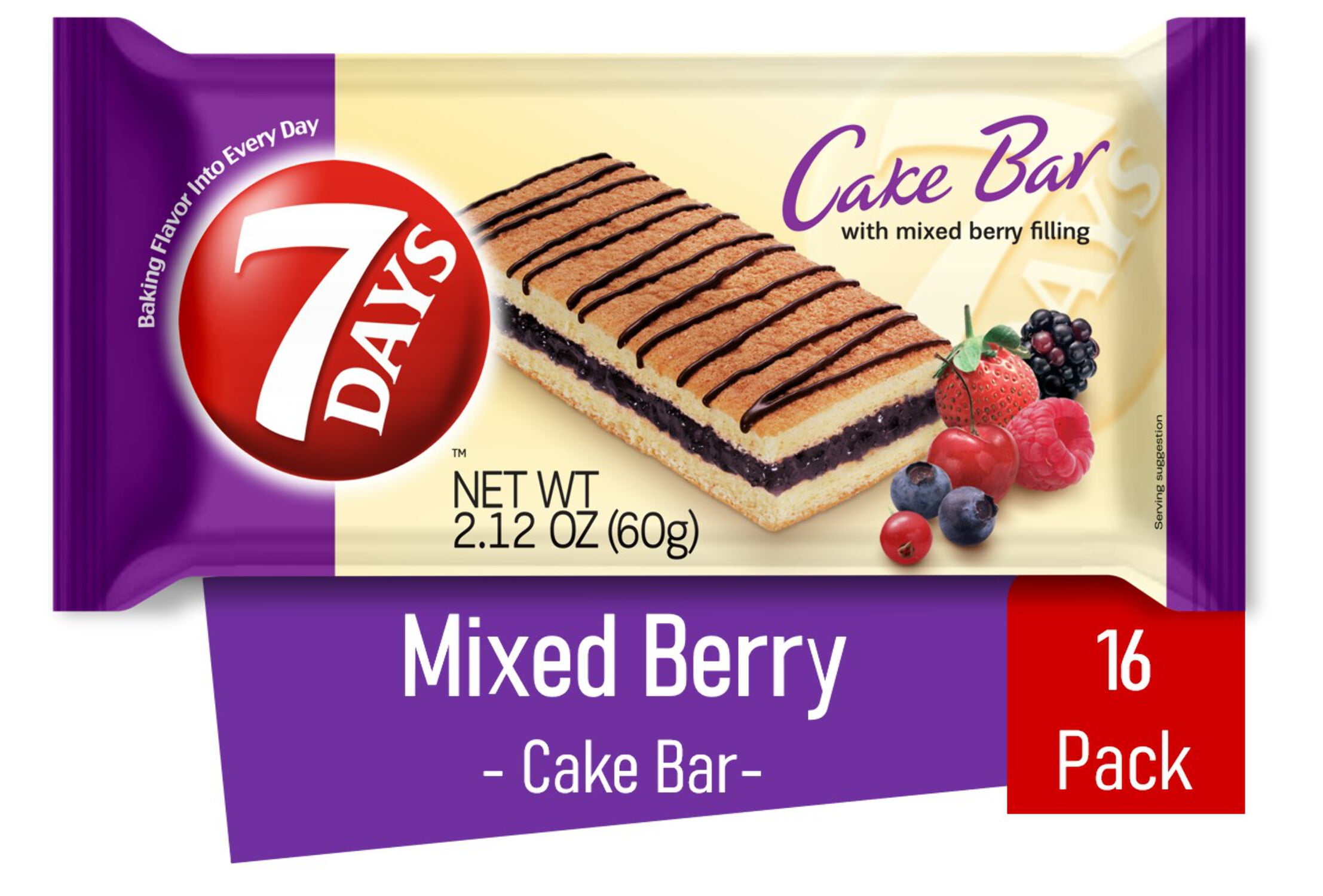 7Days Bakery Cake Bars, Mixed Berry, Non-GMO Snack, Pack of 16 ...