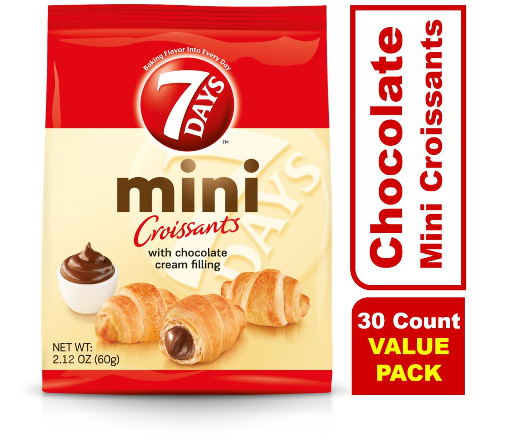 7DAYS Mini Croissant Pouches, Chocolate Filled, 2.12oz, Pack of 30 ...