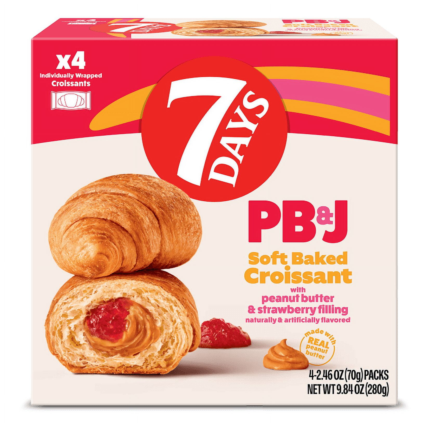7Days PB&J Filled Croissant, Peanut Butter and Strawberry Jelly, On the Go Lunch, 4 Pack ...