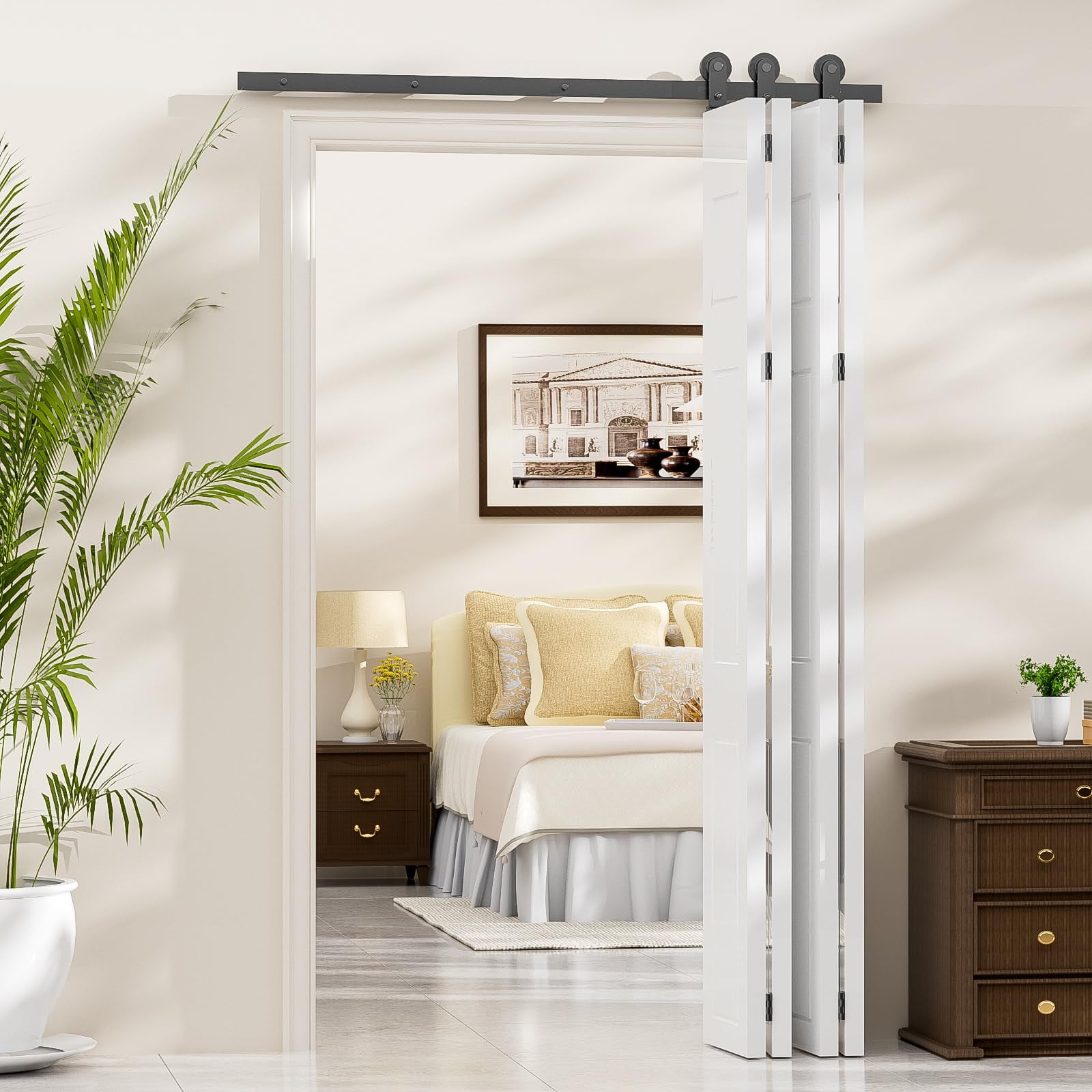 7FT/84 Bi-Folding Barn Door Hardware Kit Suitable for 4 Doors-Open and ...