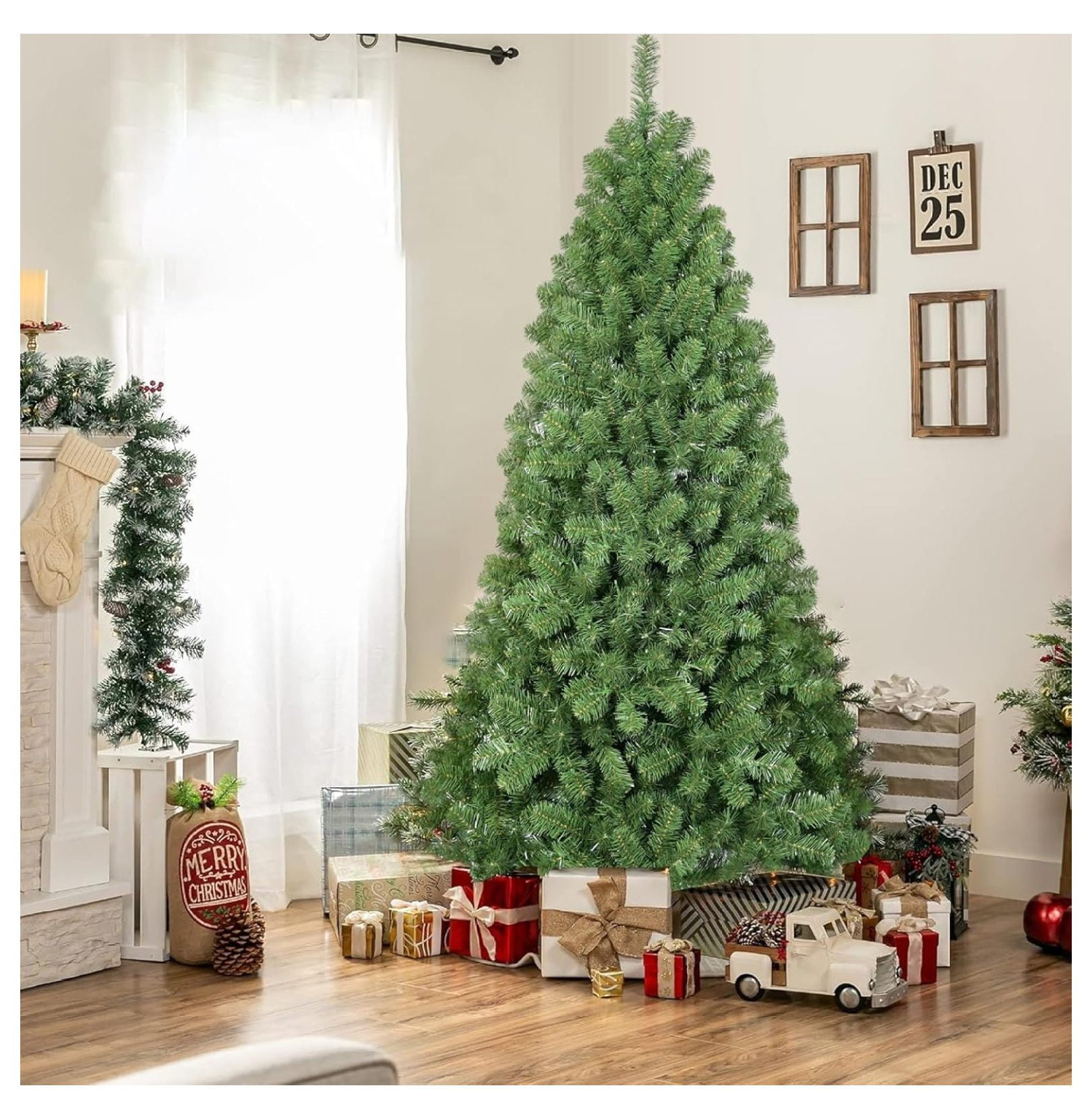 7FT Artificial Christmas Tree, Realistic Unlit Christmas Tree with ...