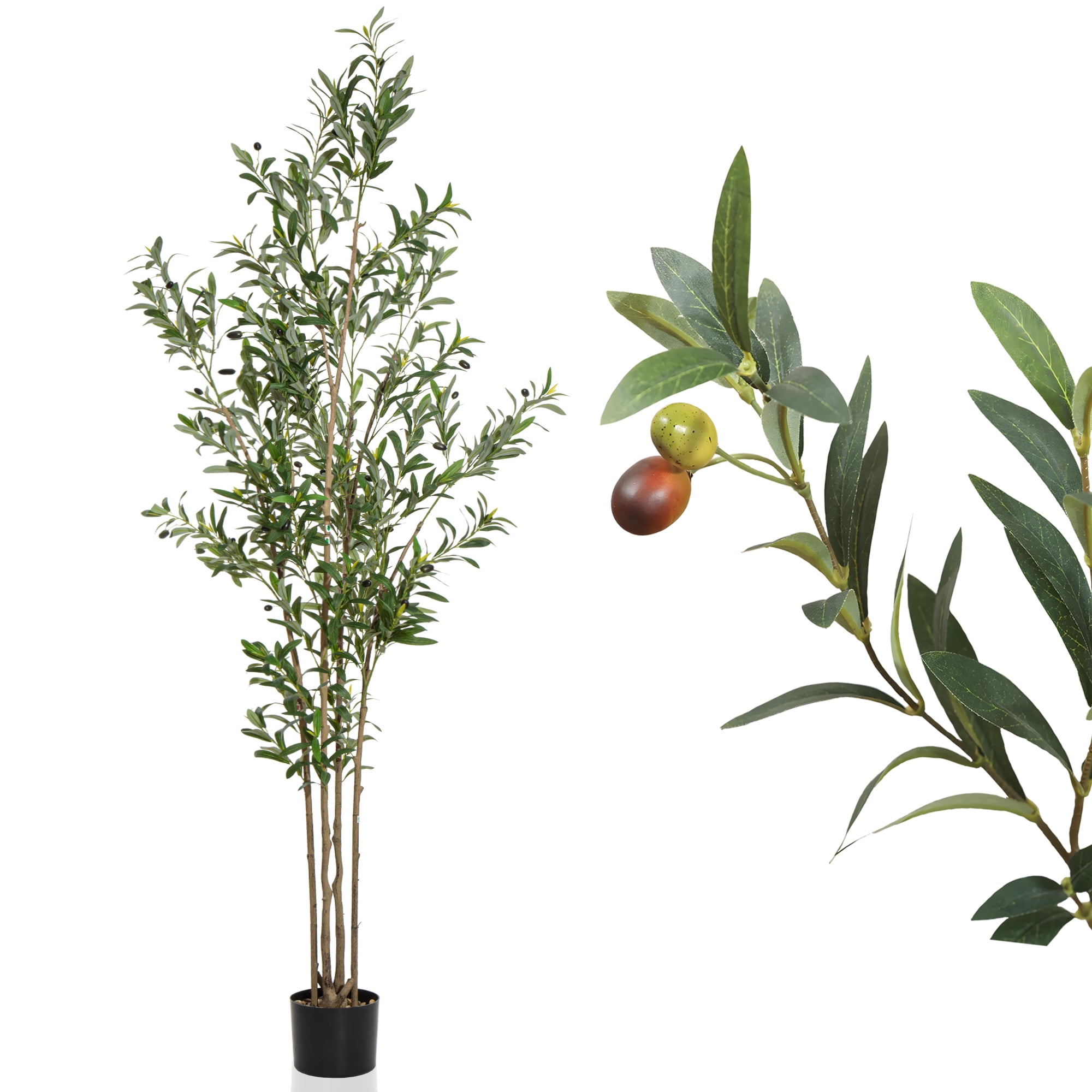 7ft Artificial Olive Tree with Natural Wood Trunk and Lifelike Fruits ...