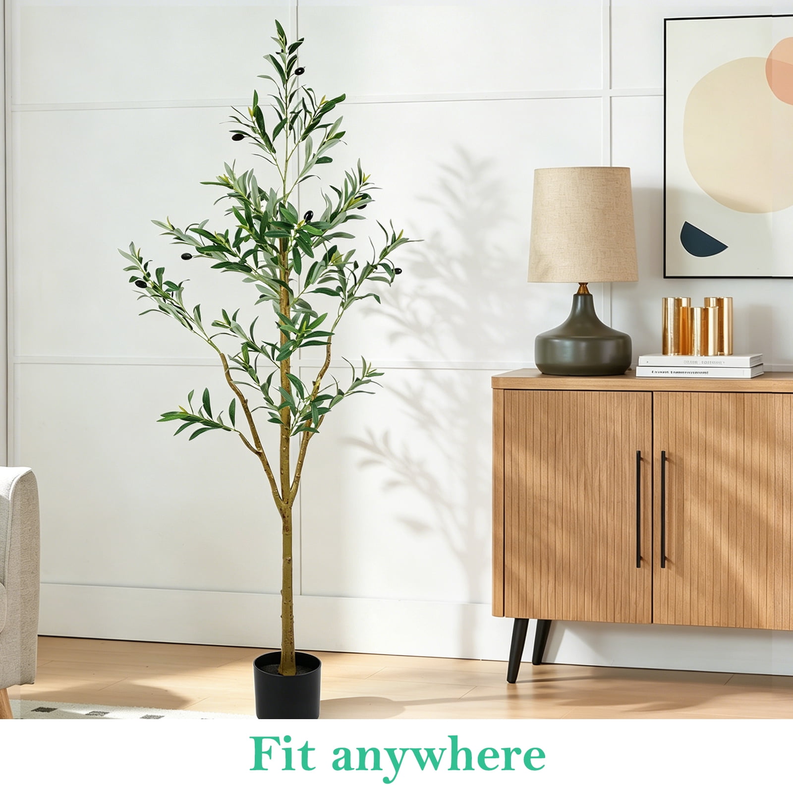 7FT Artificial Olive Tree Realistic Faux Plant with Wood Trunk and Silk ...