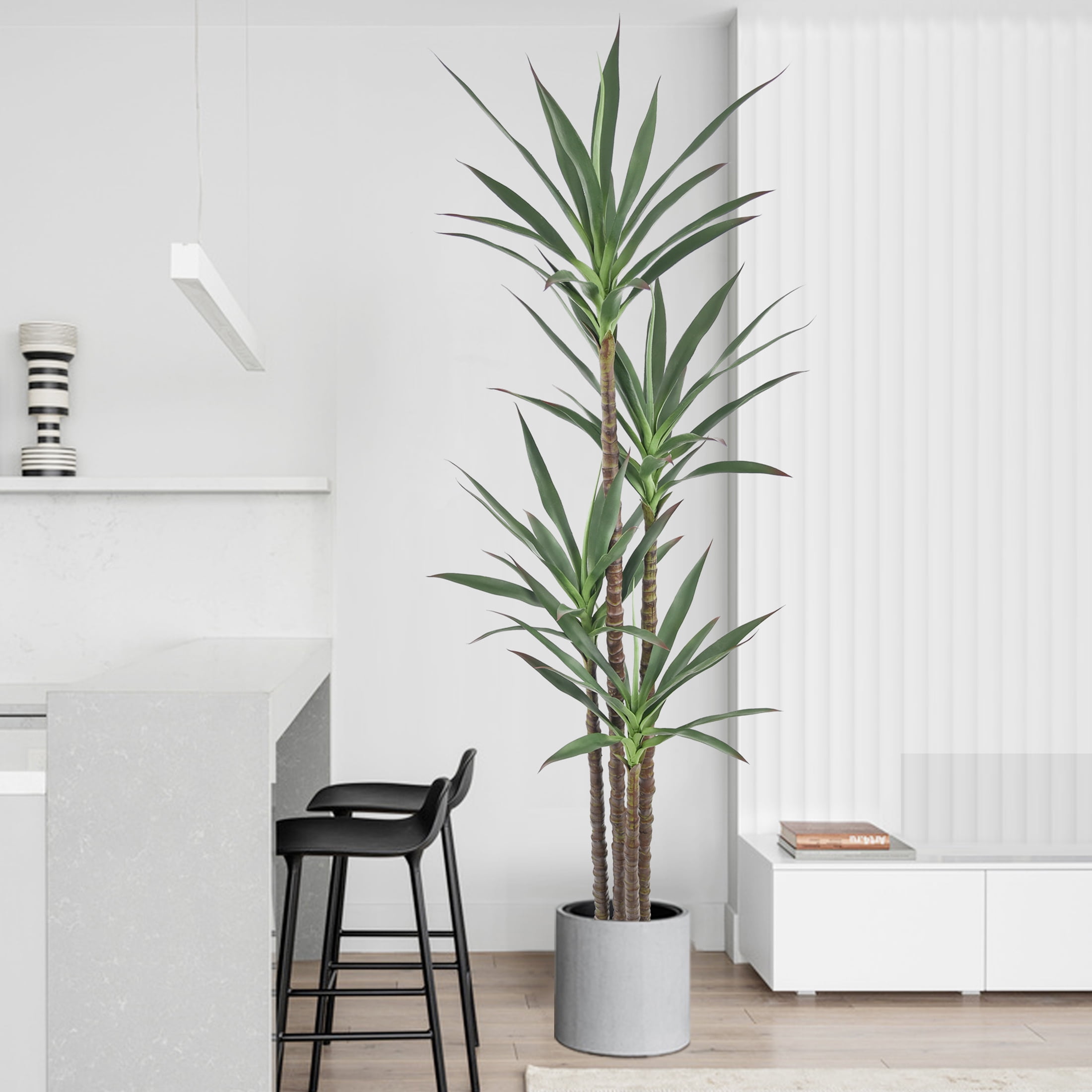 7FT Artificial Tree Faux Agave Plant Indoor Tall Faux Plant with 4 ...