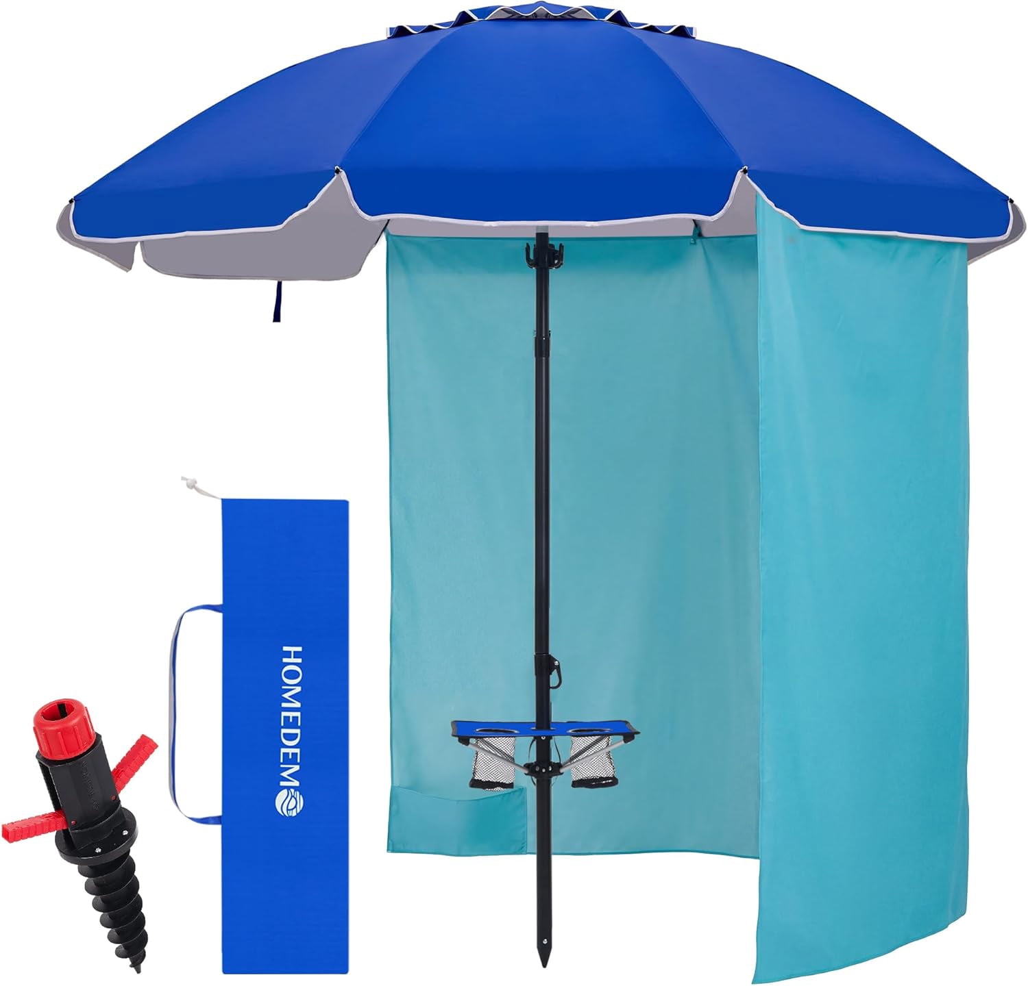 7FT Beach Umbrella with Table and Anchor Heavy Duty Windproof UPF 50 ...