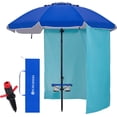 7FT Beach Umbrella with Table and Anchor Heavy Duty Windproof UPF 50 ...