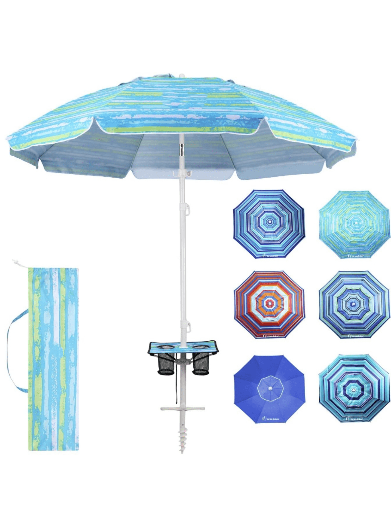 7FT Beach Umbrellas For Sand Heavy Duty Wind Portable Beach Umbrella ...