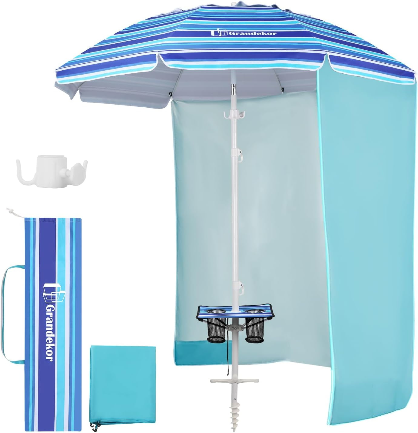 7FT Beach Umbrellas for Sand Heavy Duty Wind Portable Beach Umbrella ...