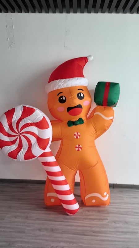 7ft Christmas Inflatable Gingerbread Man with Candy Cane and Gift Box ...