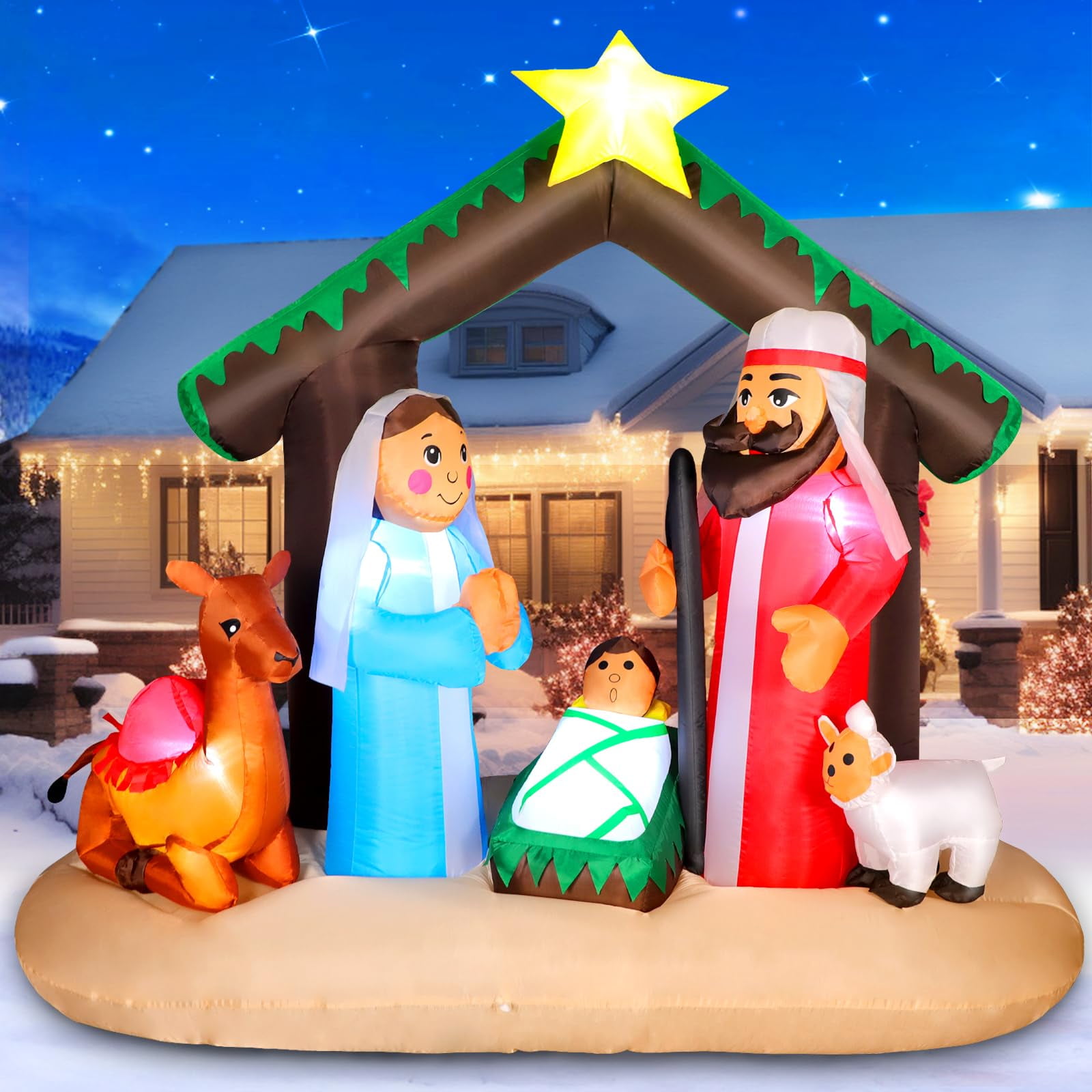 7FT Christmas Inflatable Nativity MMF7 Scene with Baby Jesus, Donkey ...