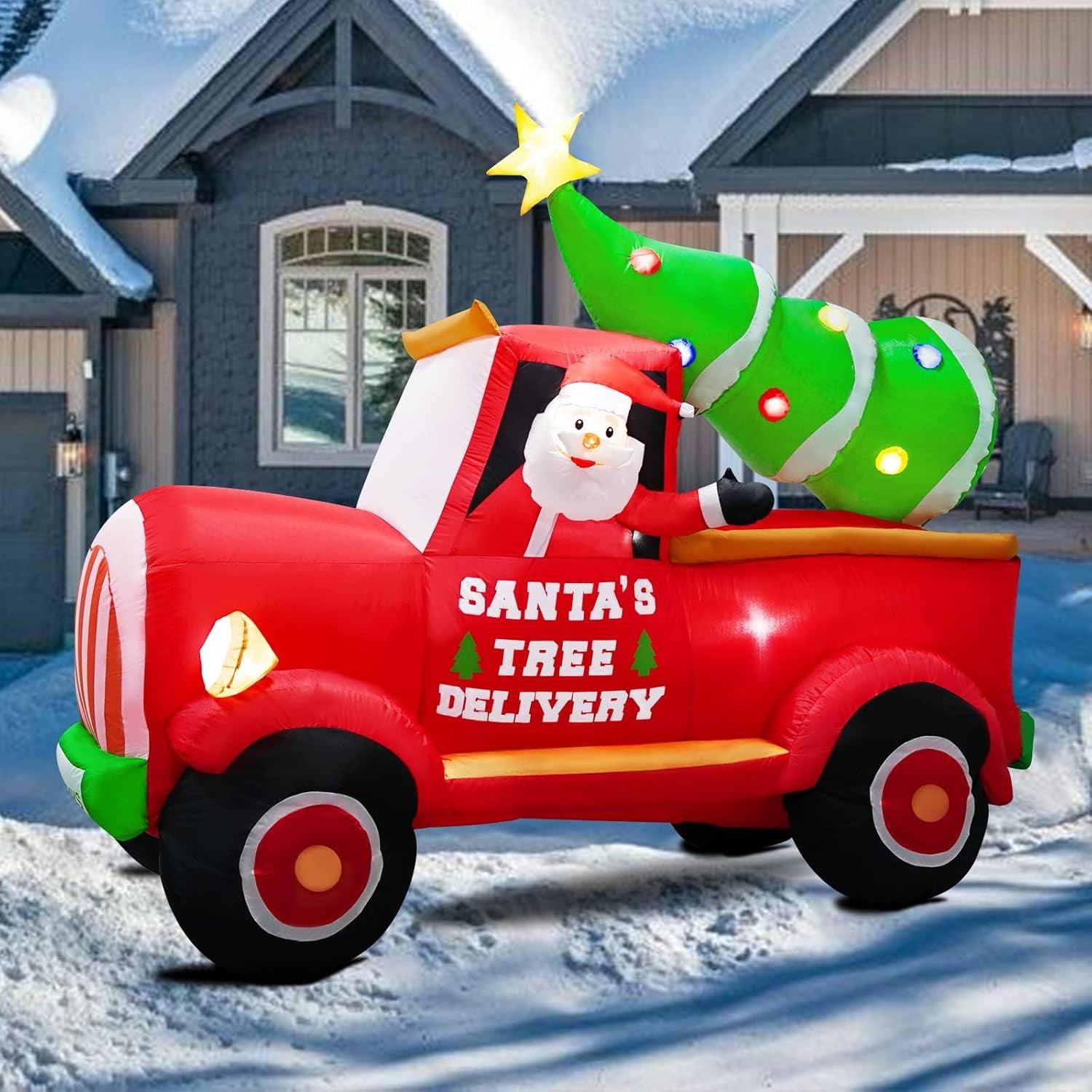 7FT Christmas Inflatable Santa Driving Truck with Christmas Tree ...