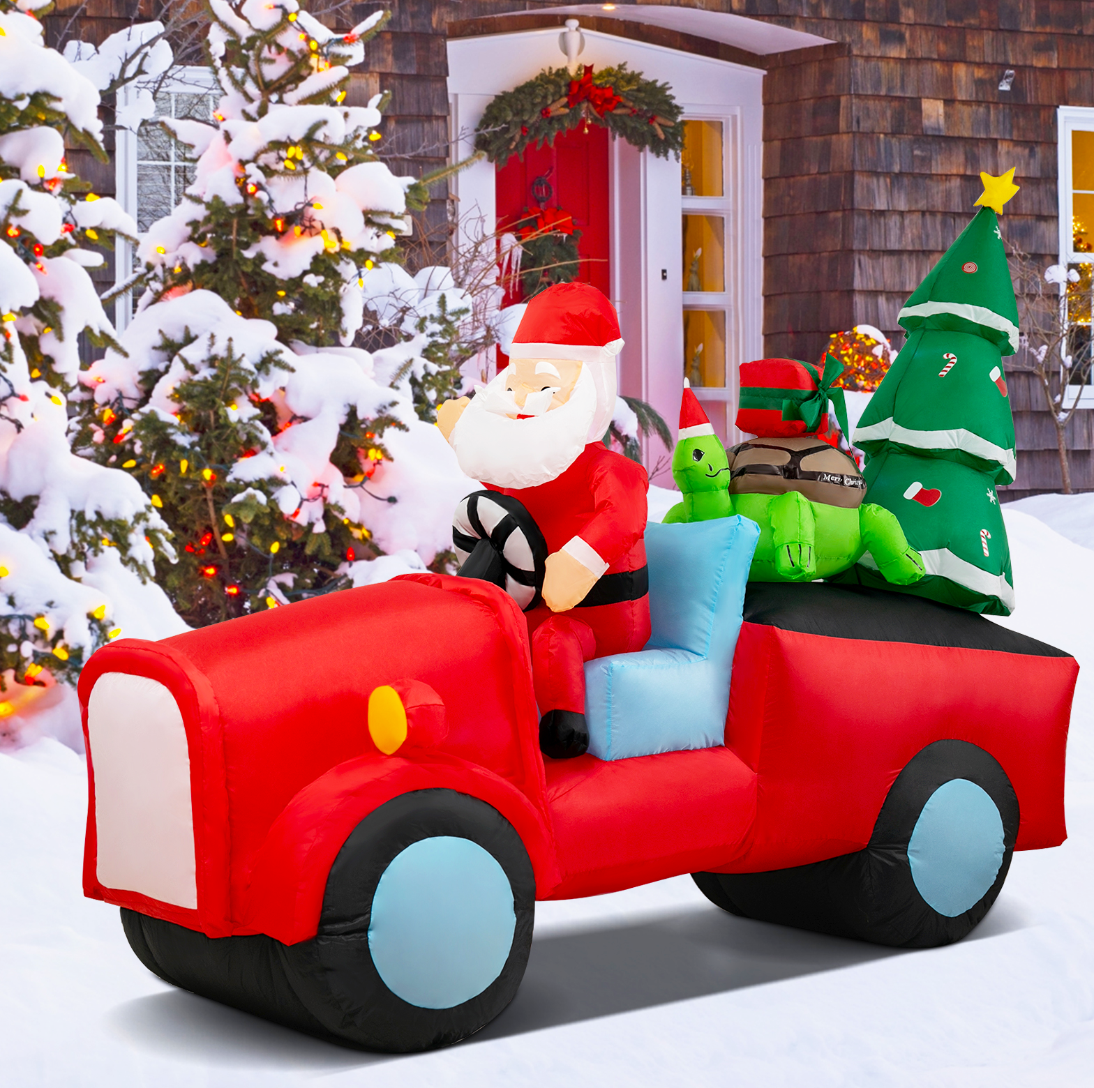 7FT Christmas Inflatables Outdoor Decoration: Santa Claus Drive Red ...