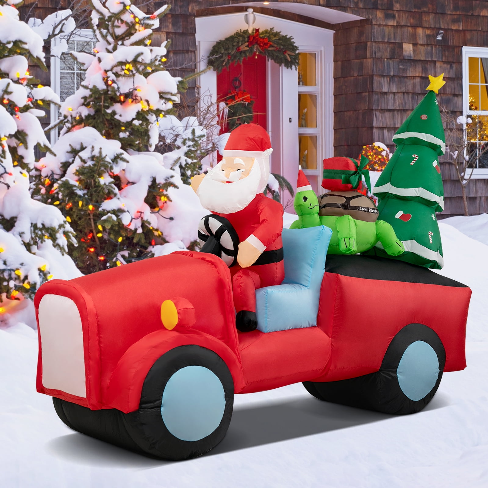 7FT Christmas Inflatables Outdoor Decoration: Santa Claus Turns on ...