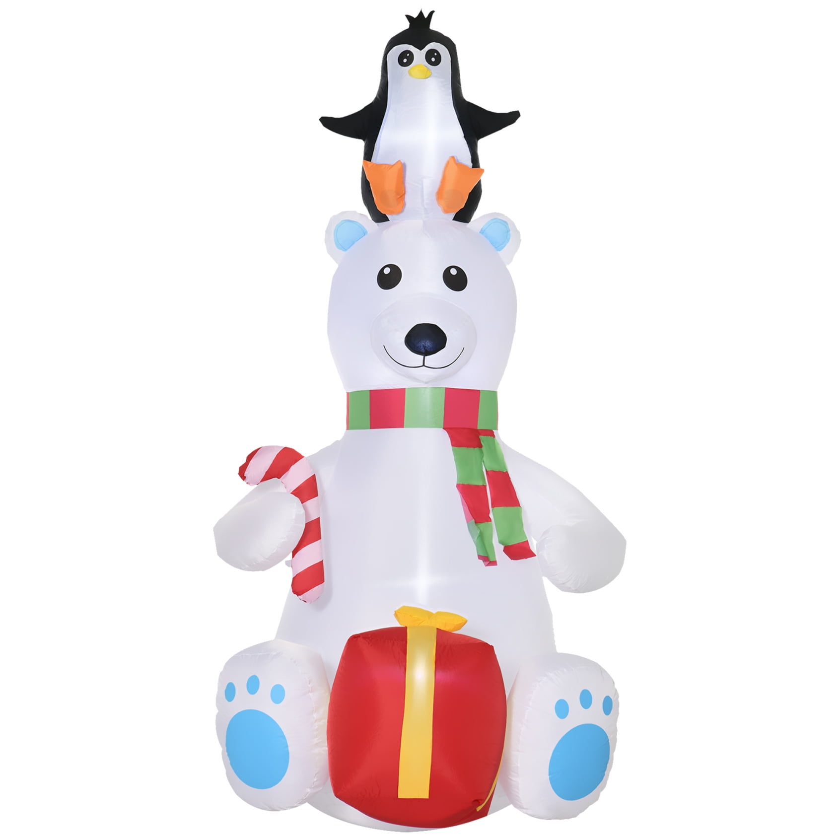 7FT Christmas Inflatables Polar Bear with Penguin on Head with Candy ...