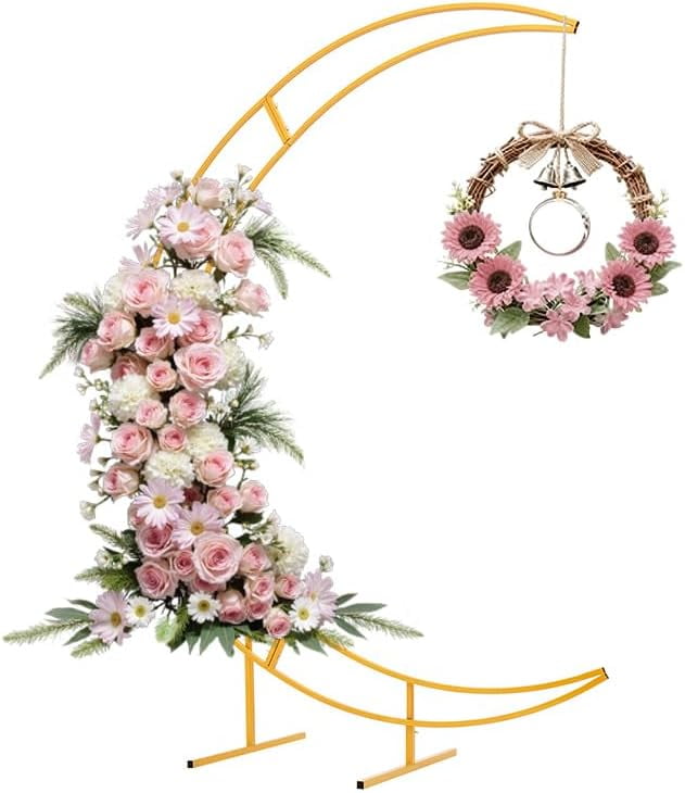 7FT Crescent Moon Arch Backdrop Stand, Gold Metal Crescent Moon Wedding ...