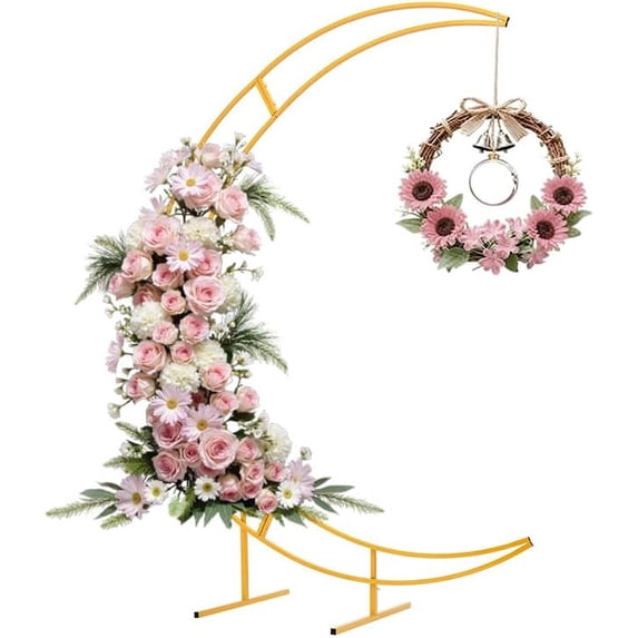 7FT Crescent Moon Arch Backdrop Stand, Gold Metal Crescent Moon Wedding ...