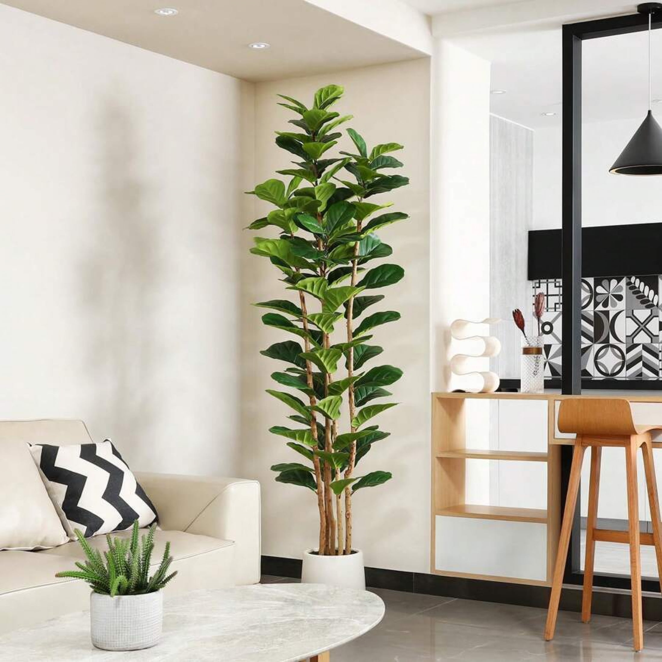 7FT Faux Fiddle Leaf Fig Tree With White Pot, Faux Trees With ...