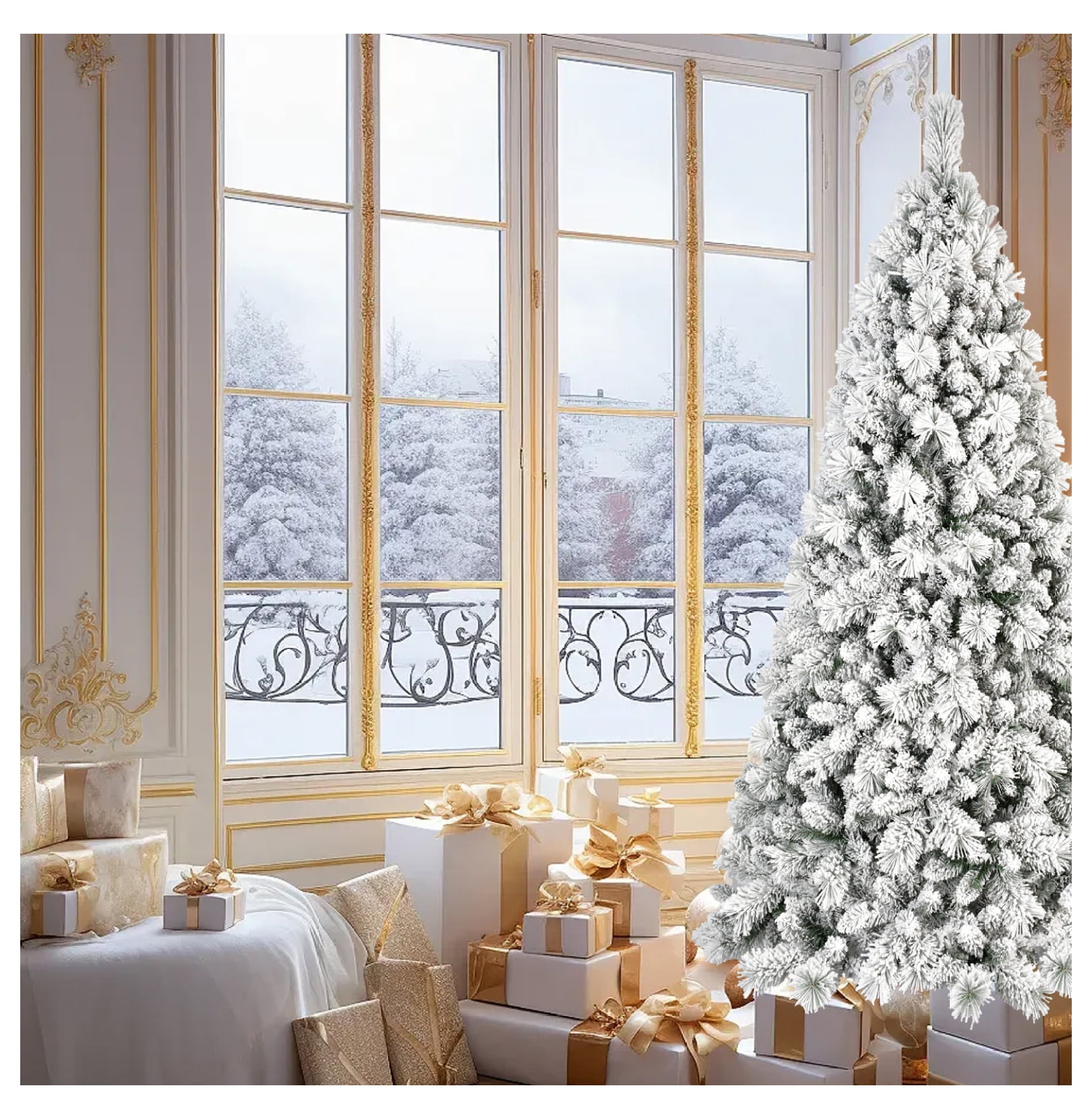 7FT Flocked Christmas Tree with 1060 Tips – Snowy PVC & Hard Needle ...