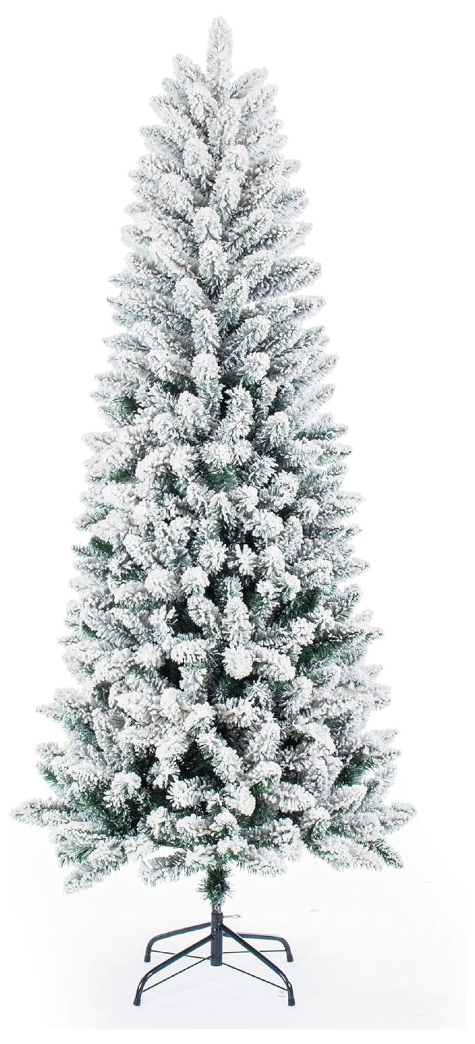 7FT Flocked Pencil Christmas Tree, Unlit Artificial Snow Tree, Slim ...