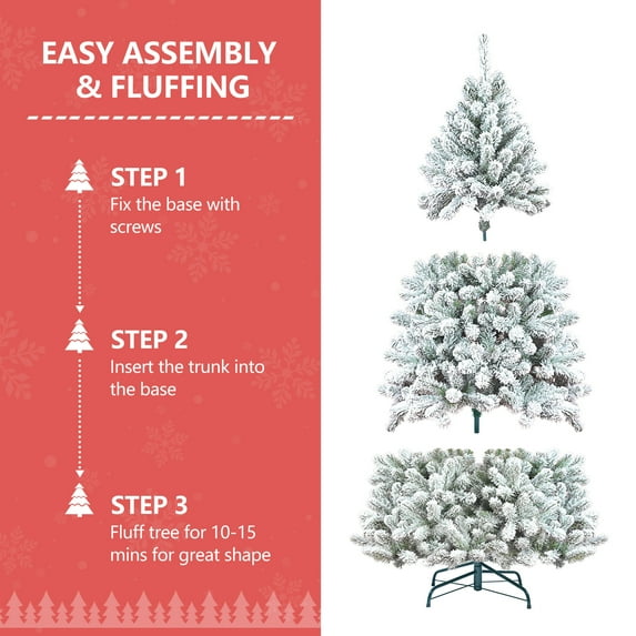 7FT Flocked Snowy PVC Christmas Tree with 45 Natural Pinecones, 1124 ...