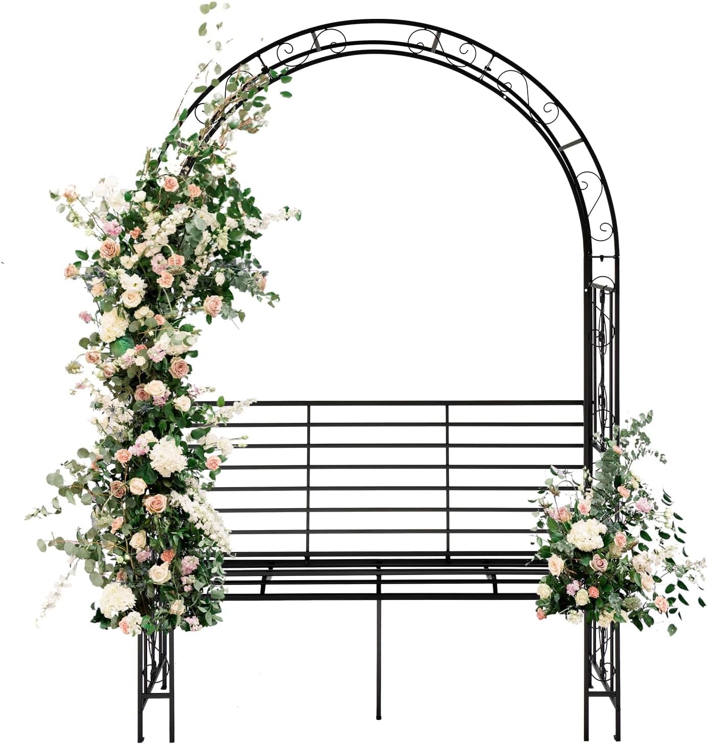 7FT Garden Arch Arbor with Seating, Heavy Duty Metal Arbour Archway ...