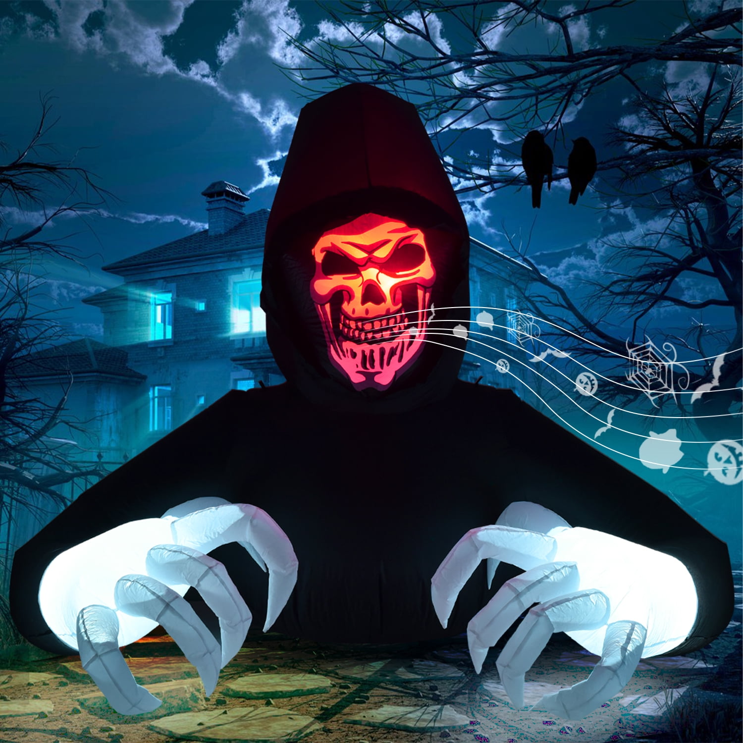 7FT Giant Halloween Inflatables, Grim Reaper Outdoor Decor with LED ...