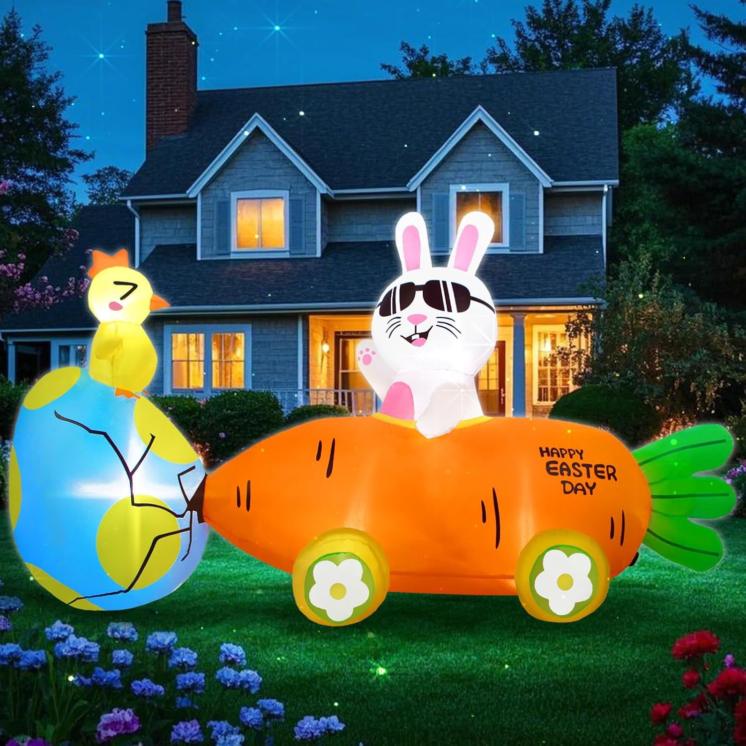 7FT Inflatables Outdoor Decorations Inflatable Bunny Riding Carrot Car ...
