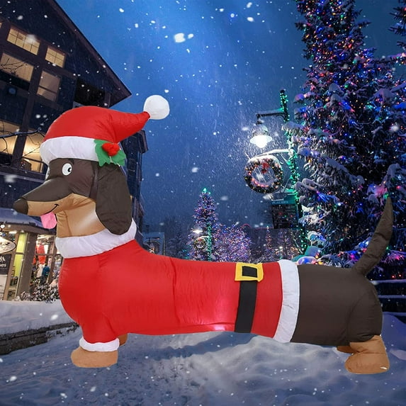 7FT L Christmas Inflatable Santa Claus on Sleigh with Dachshund, Lovely ...