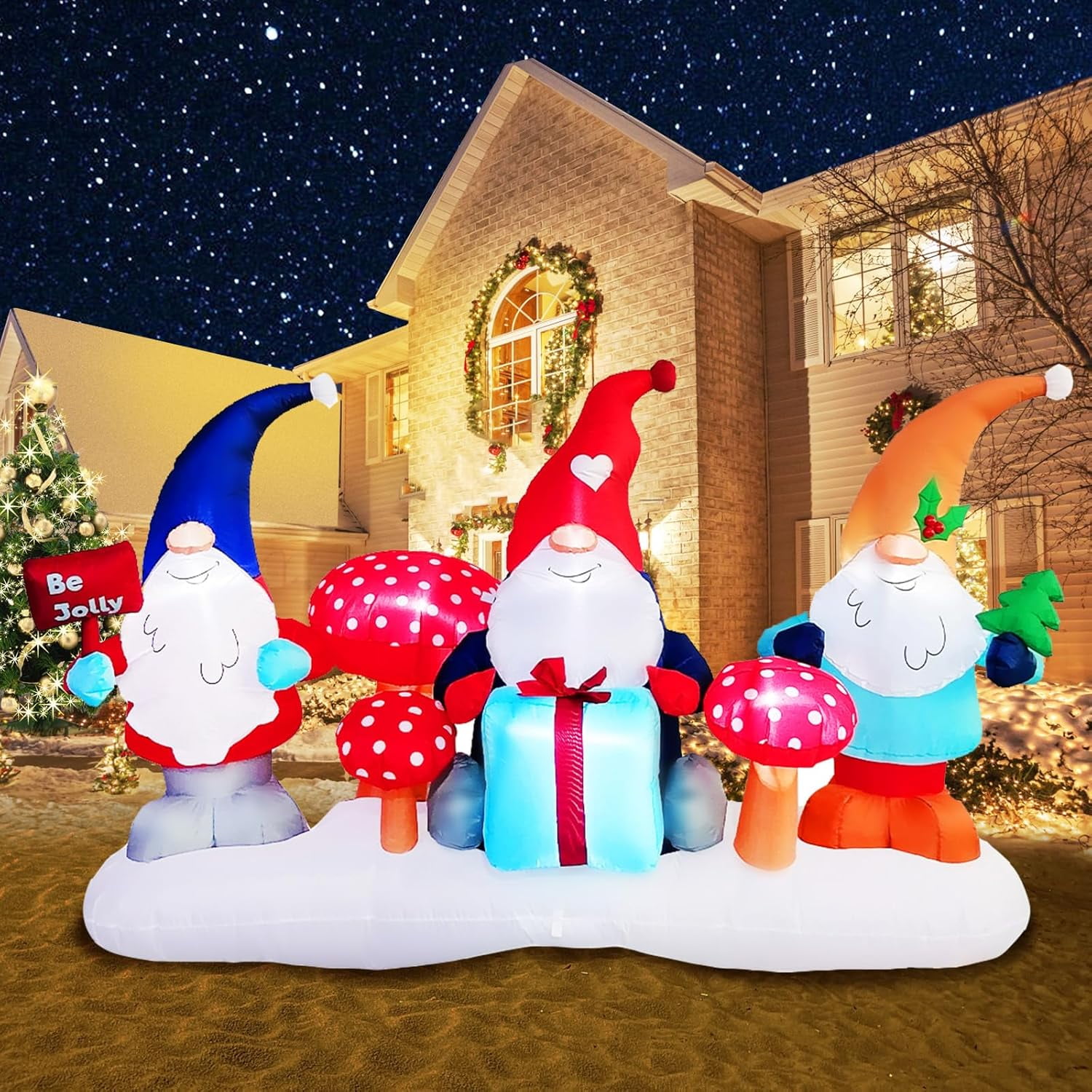 7FT Length 3 Christmas Inflatables Santa Claus Gnomes, Xmas Blow Up ...