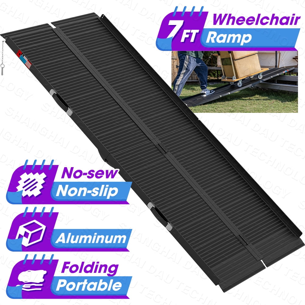 7FT Portable Home Wheelchair Ramp Anti-Slip Aluminum Steps Folding 600 ...