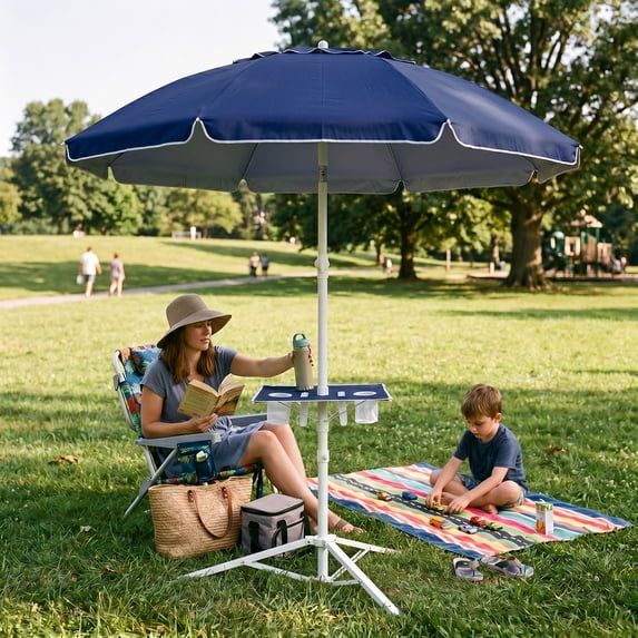 7FT Portable Sports Sun Shade Umbrella with Tripod Stand & Built-in ...