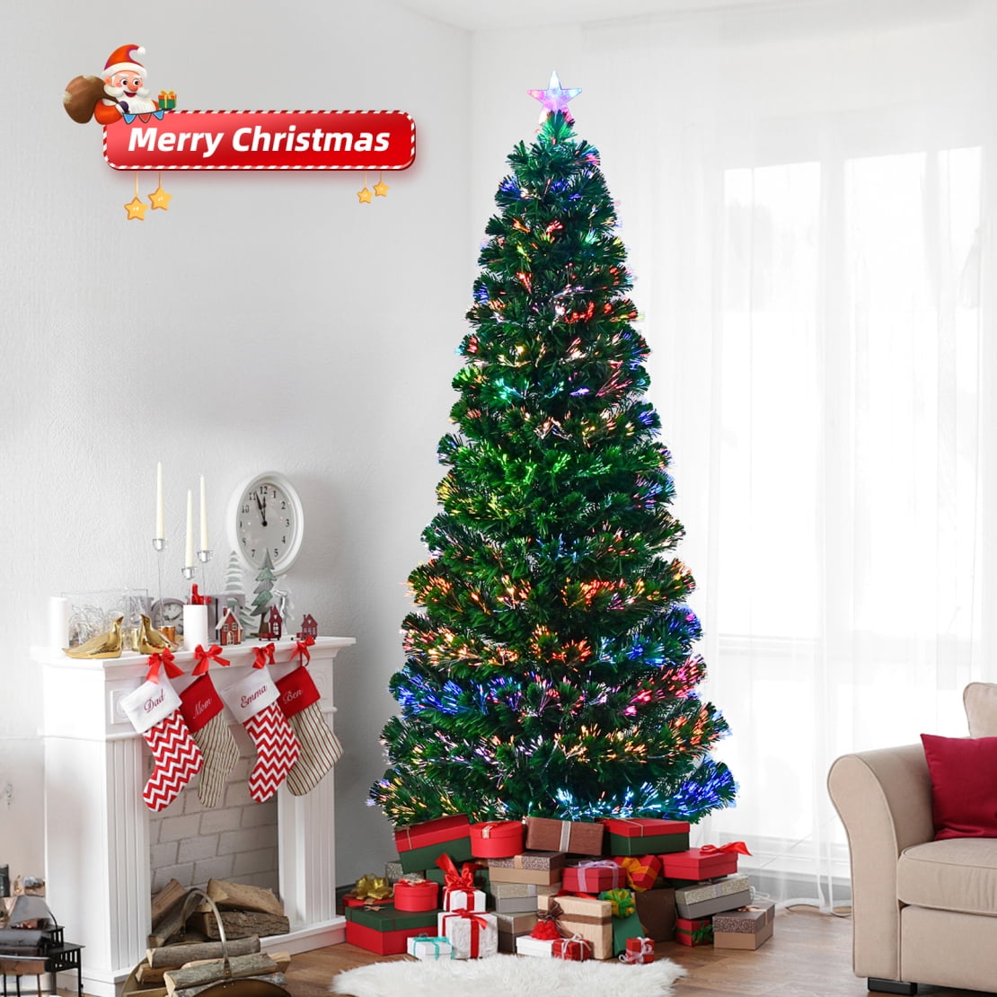 7FT Pre-Lit Optical Fiber Christmas Artificial Tree, with LED RGB ...