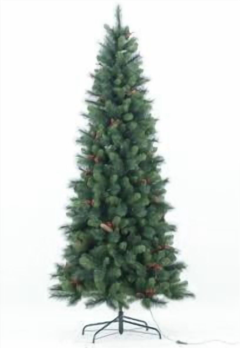 7FT Pre-lit Christmas Tree with Lights, PE & PVC Hinged Xmas Tree with ...