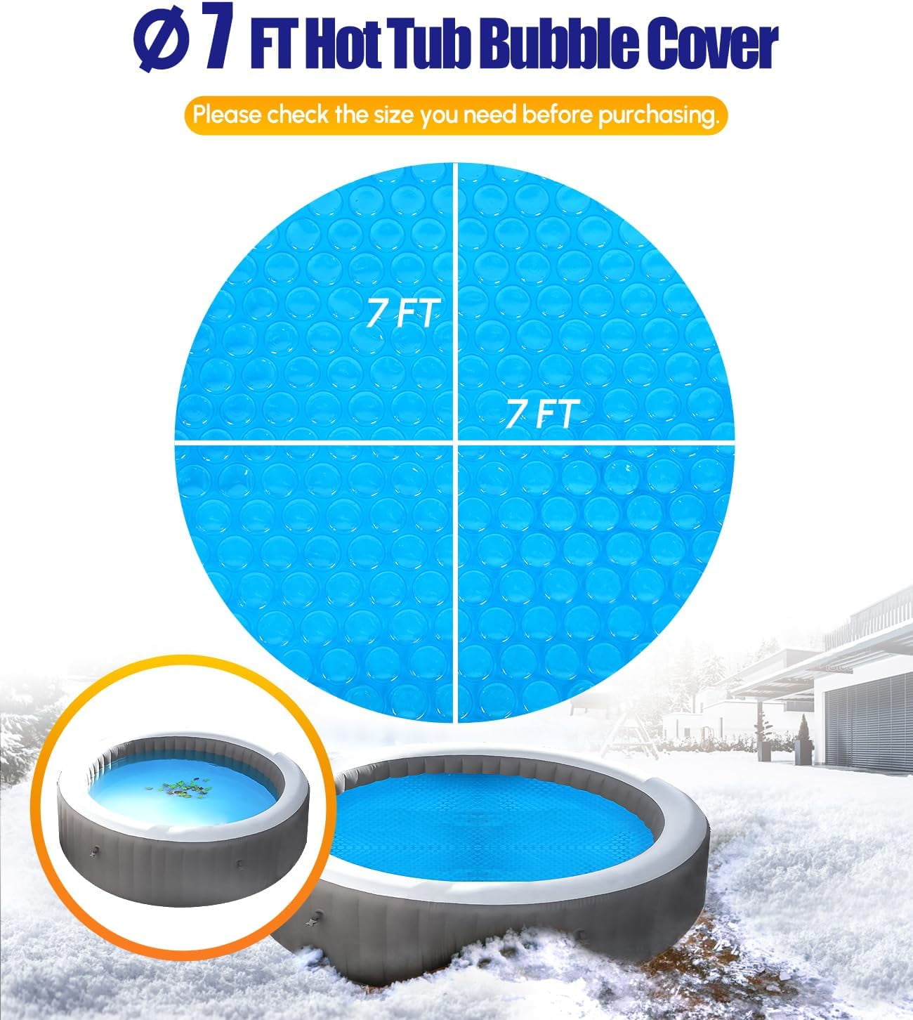 7FT Round Hot Tub Thermal Blanket - 16 Mil Hot Tub Bubble Cover ...