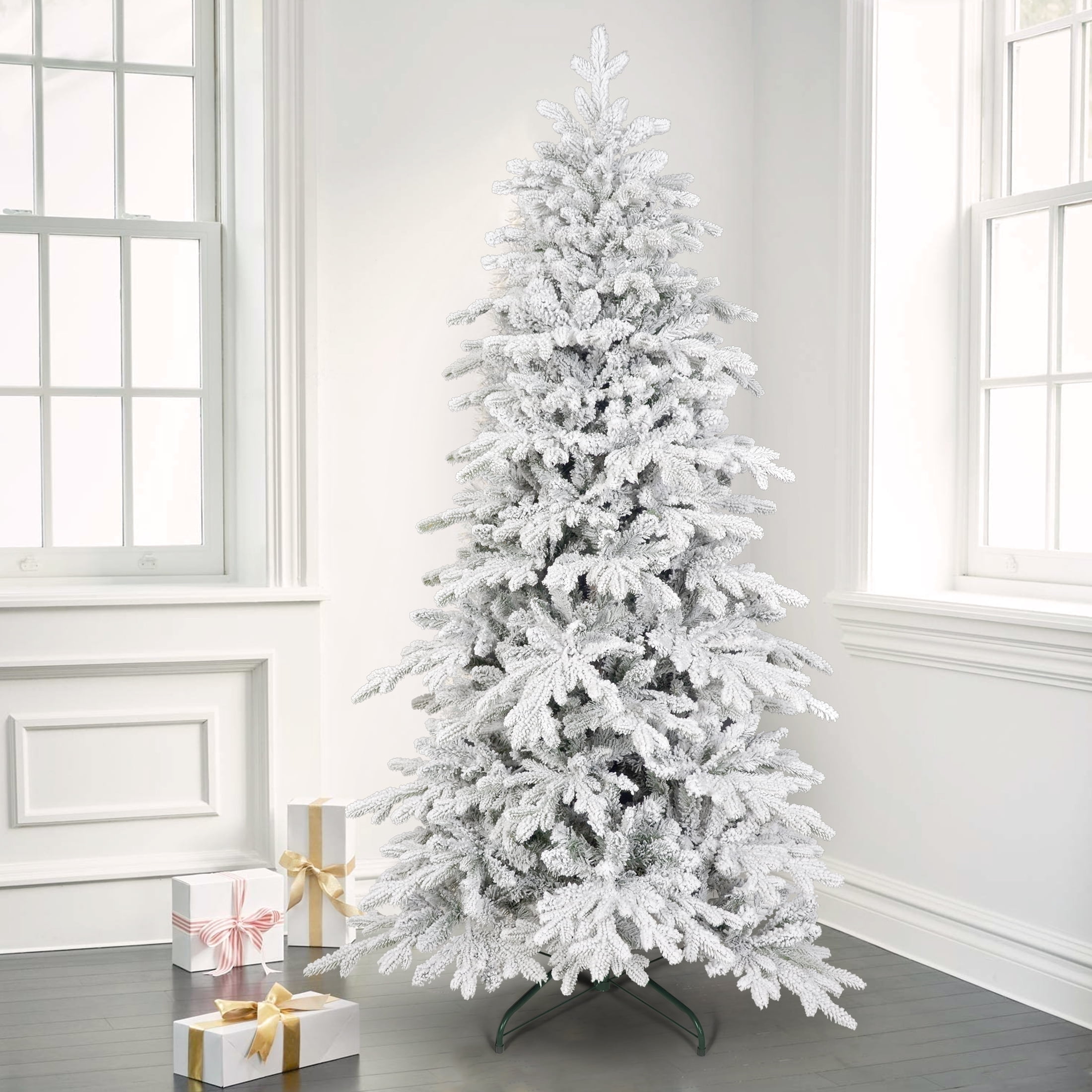 7FT Snow Flocked Christmas Tree with 2450 PE&PVC Mixed Tips, Hinged ...