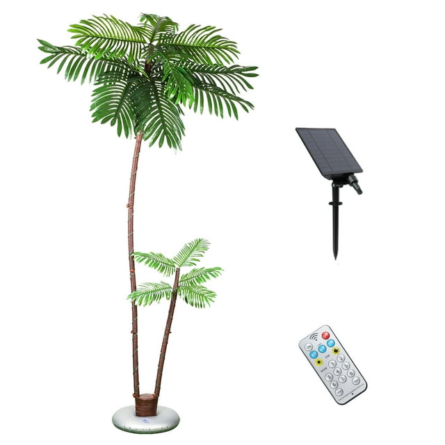 7FT Solar Lighted Palm Trees for Outside 2-Head Artificial Fake Tree ...