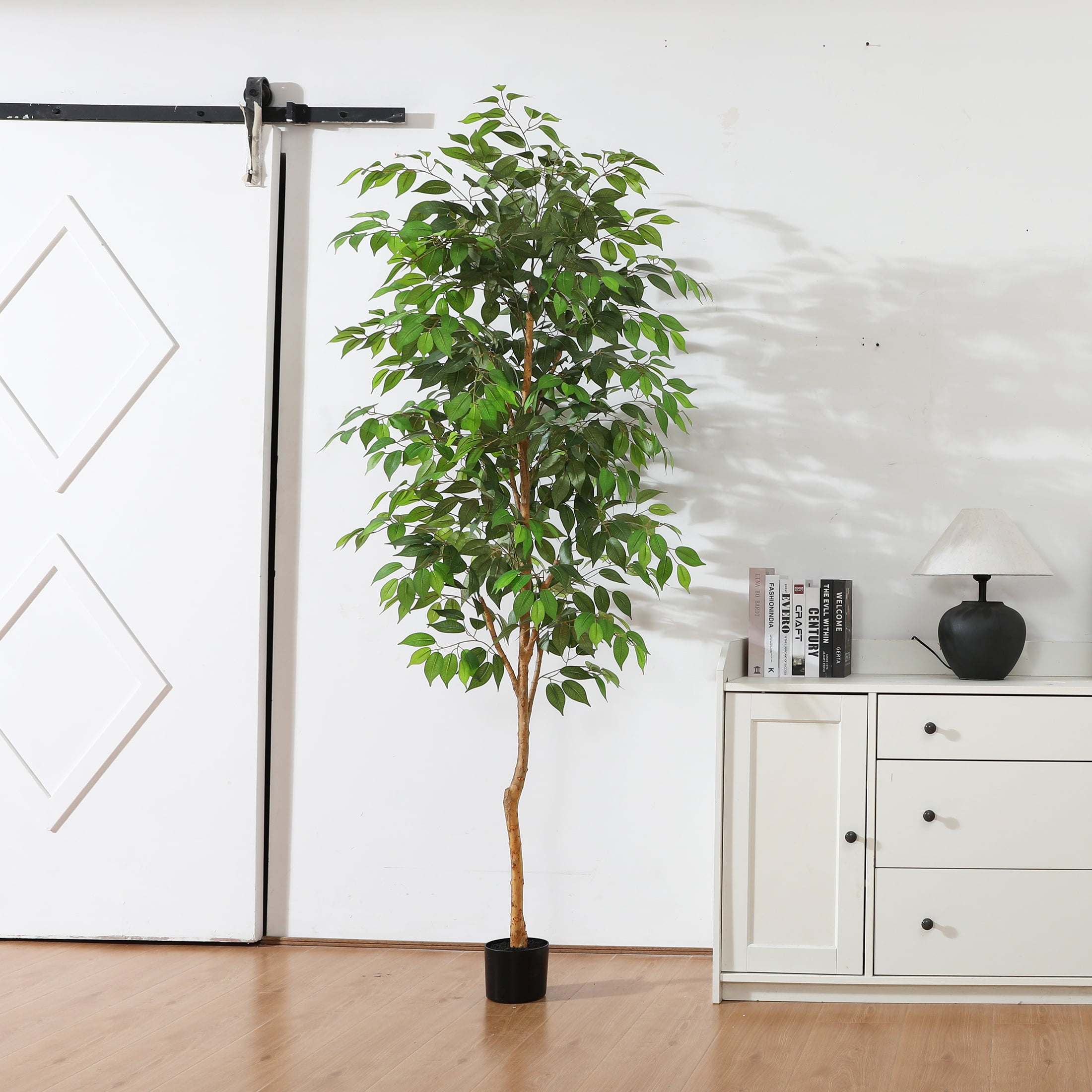 7FT Tall Artificial Ficus Tree with Natural Wood Trunk and Lifelike ...