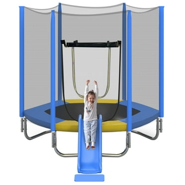 Costway 7 FT Kids Trampoline with Safety Enclosure Net Spring Pad ...