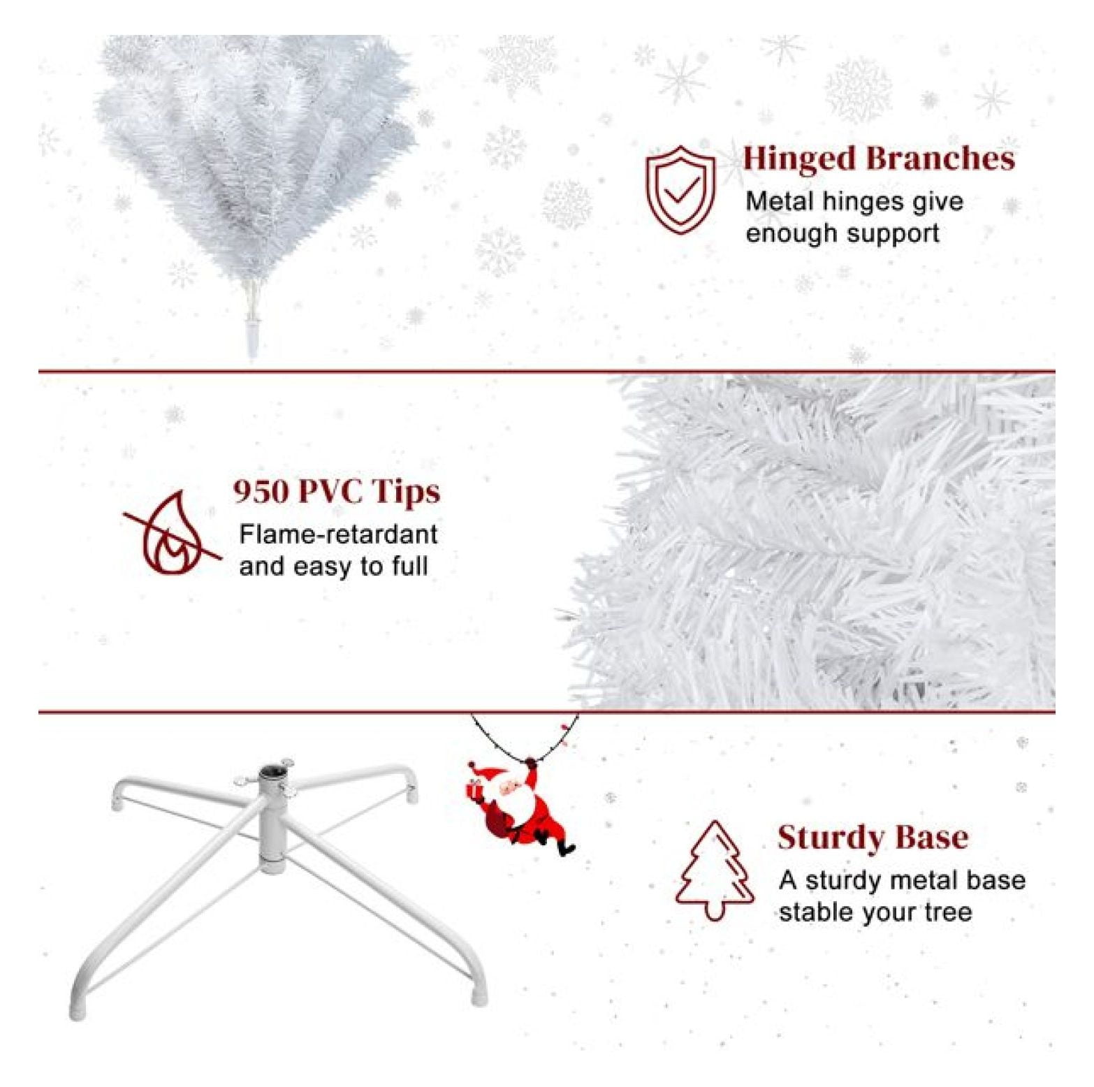 7FT White Christmas Tree - Iron Leg, Realistic PVC, 1349 Branches ...