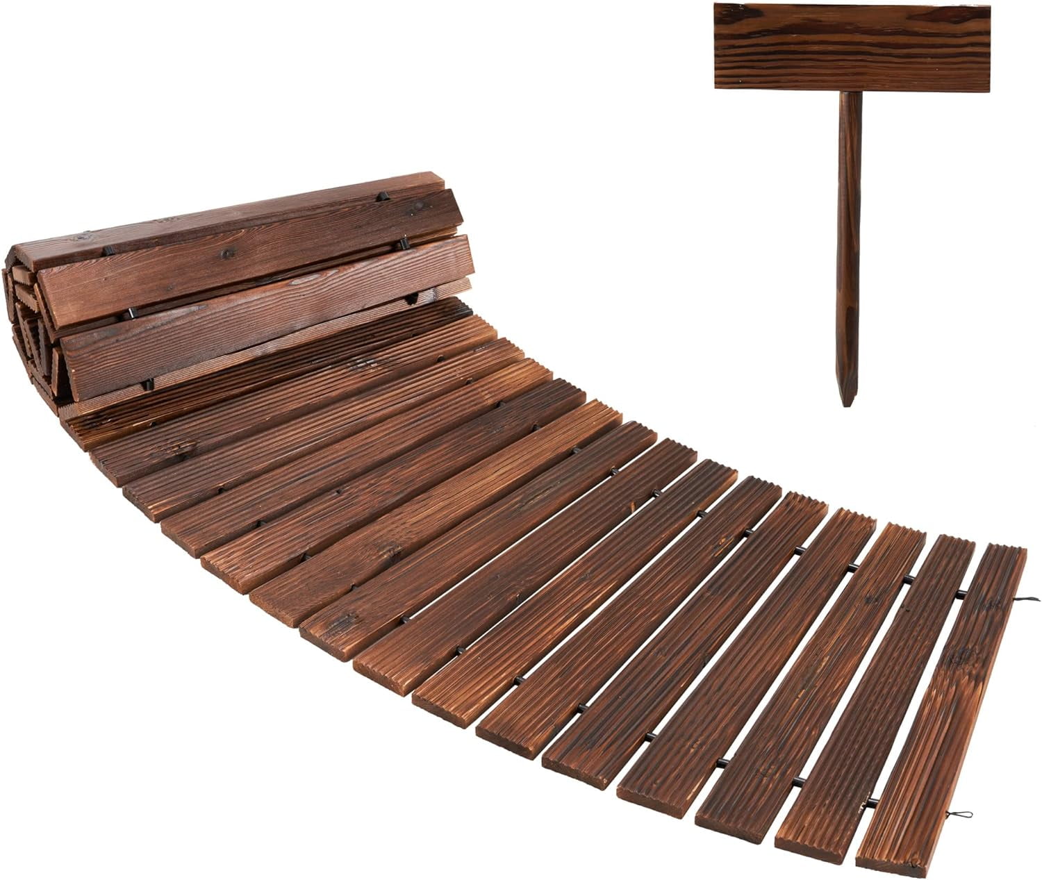 7FT Wooden Garden Pathway Curved Outdoor Walkway Roll Out Cedar Wood ...