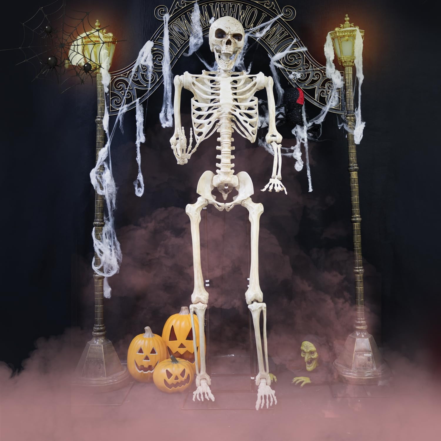7Ft/84 Giant Halloween Skeleton Pose-N-Stay Life Size Skeleton Full ...