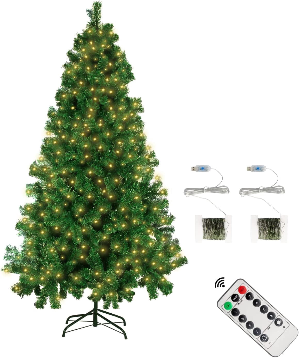 7Ft Artificial Christmas Tree with Lights, Timer, and Remote, 8 ...