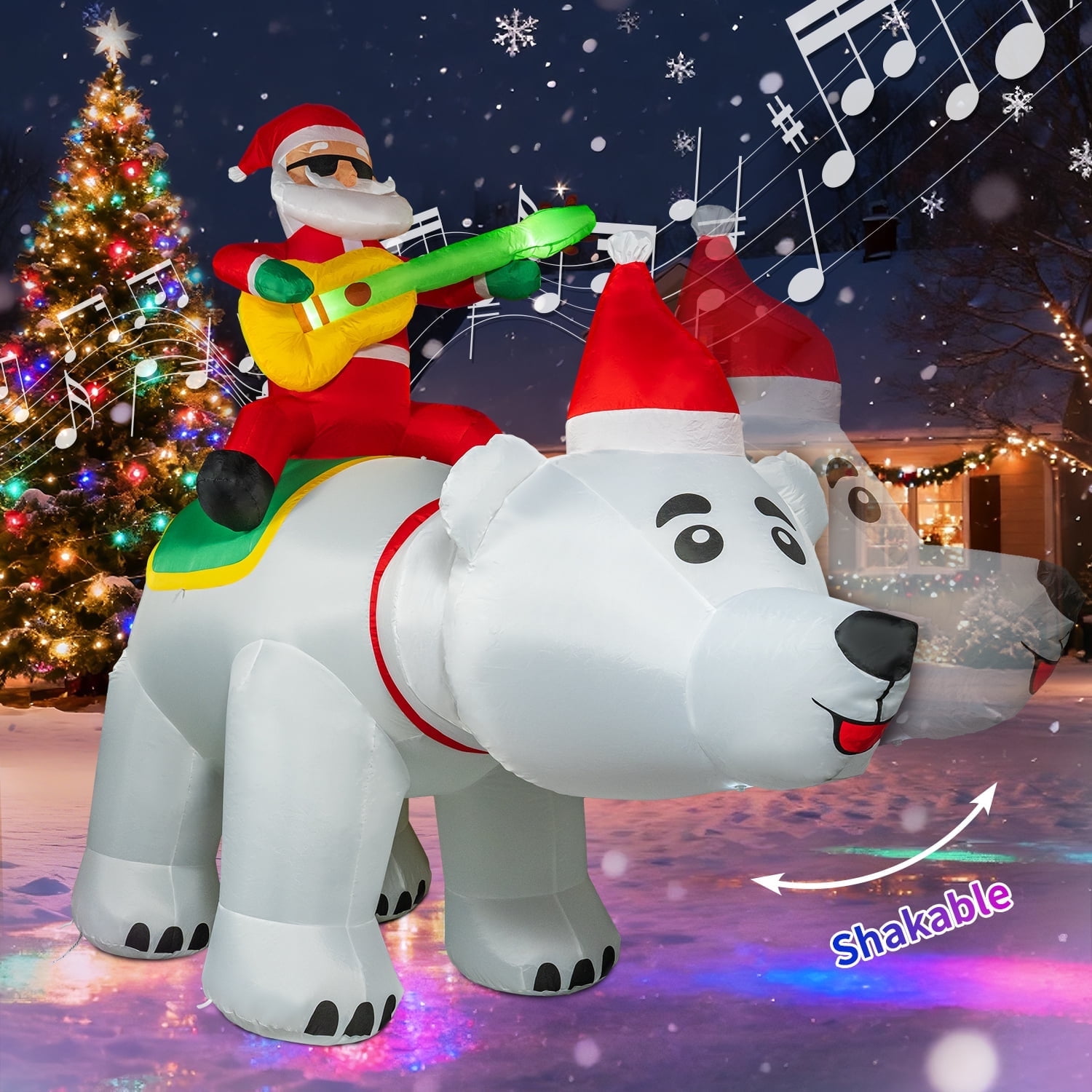 7ft Christmas Inflatables Santa Riding Polar Bear with Shaking Head ...