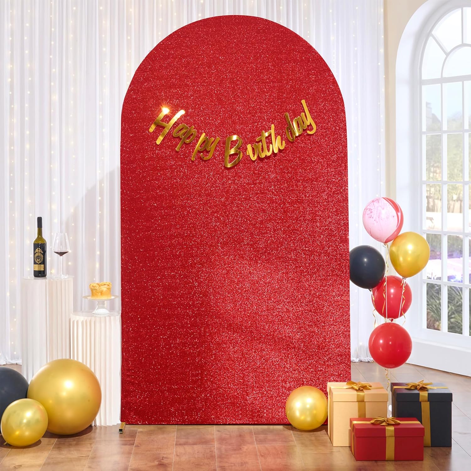 7Ft Glitter Red Arch Backdrop Cover For 7/7Ft Arch Stand, Wrinkle-Free ...