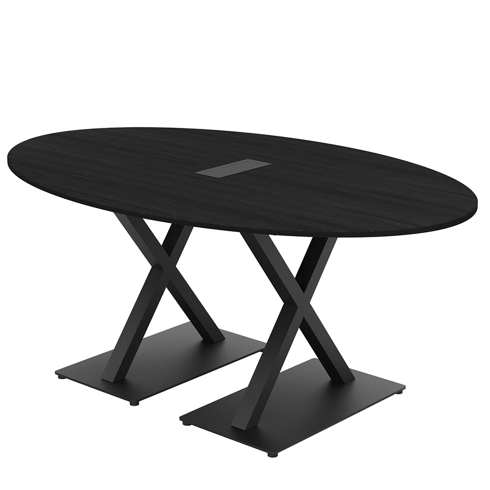 7Ft Oval Conference Room Table With X Bases Power And Data Module ...