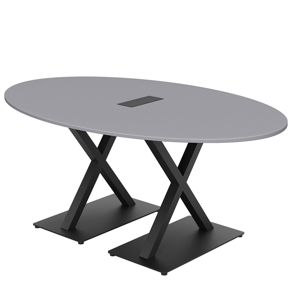 7Ft Oval Conference Room Table With X Bases Power And Data Module ...