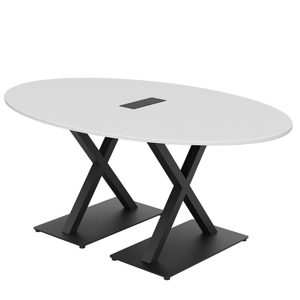 7Ft Oval Conference Room Table With X Bases Power And Data Module ...